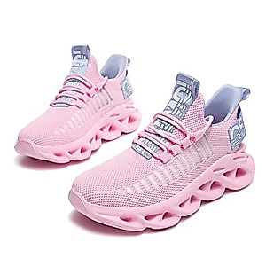 Jakcuz Slip on Sneakers for Women Running Athletic Sports Fitness Cushioning Tennis Shoes Pink Blue Shoes Women Gym Shoes Size 10.5