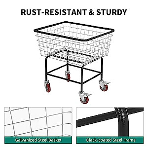 YITAHOME Wire Laundry Cart 4.5 Bushel, Rolling Laundry Basket with Wheels, Metal Commercial Wire Laundry Basket Cart with Galvanized Finish, Heavy Duty Large Steel Basket for Laundry Clothes Storage