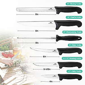 Mossy Oak Outdoor Knife Set - 6 PCS Chef Knife Set with Roll Bag - Premium Stainless Steel BBQ Knife Sets with Ergonomic Handle - 6’’ Fillet Knife for Fishing - Birthday Gifts for Women Men Lovers