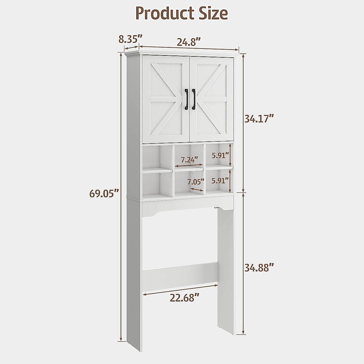 Befrases Over The Toilet Storage Cabinet with 2 Doors Storage Cabinet, Bathroom Storage Cabinet with Adjustable Storage Compartments, Suitable for Bathroom, Laundry Room, Small Spaces, White