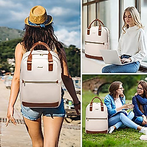 LOVEVOOK Laptop Backpack for Women, 15.6 inch Laptop Bag with USB Port, Fashion Work Business backpack purse, Travel Professor Nurse Computer Bagpack, Waterproof Hiking Daypack, Beige-Brown