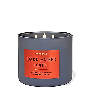 Bath & Body Works, White Barn 3-Wick Candle w/Essential Oils - 14.5 oz - 2022 Spring Scents! (Dark Amber & Oud)
