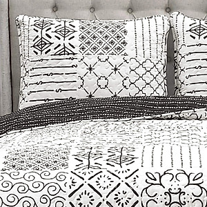Lush Decor Charcoal King Monique 3 Piece Reversible Print Pattern Quilt Set