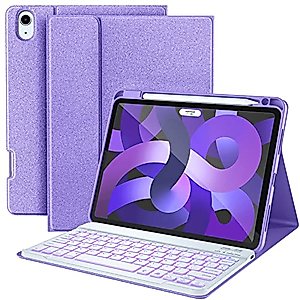 Harvopu for iPad Air 5th Generation Case with Keyboard - 7 Color Backlight Detachable Keyboard Tablet Cover with Pencil Holder for iPad Air 5th Gen 2022/iPad Air 4th Gen 2020 10.9, Purple