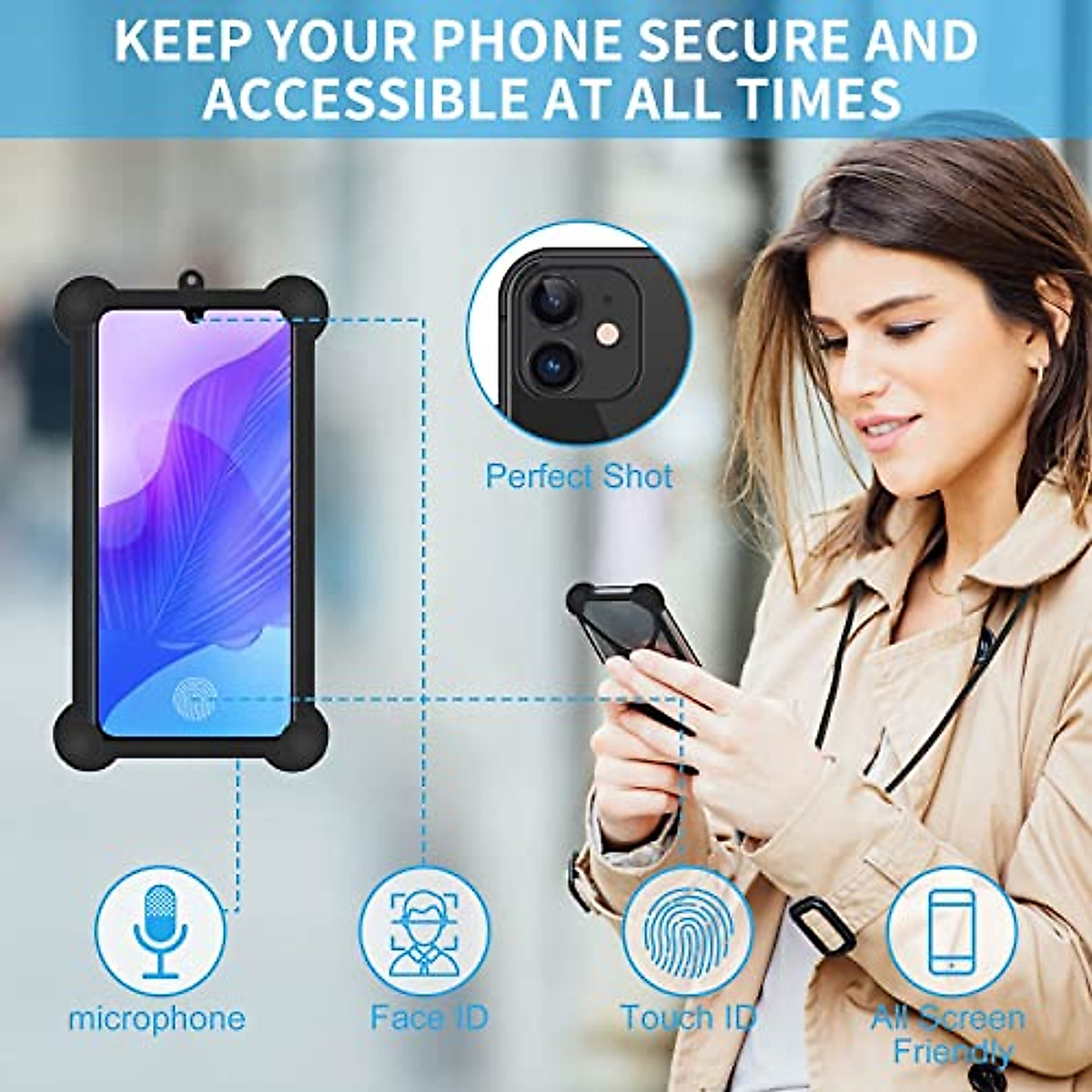 Arctiiro Cell Phone Lanyard 2PCS, Universal Phone Lanyard Holder Silicone Neck Strap Crossbody Pocket Phone Lanyard Compatible with Most Smartphones