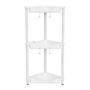 Vetacsion Corner Shower Caddy, 3 Tier Standing Rustproof Shower Organizer, Plastic Metal Splicing Floor Shower Shelves for Bathroom Storage, White