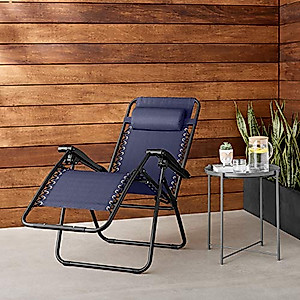 Amazon Basics Outdoor Textilene Adjustable Zero Gravity Folding Reclining Lounge Chair with Pillow, 26", Navy Blue