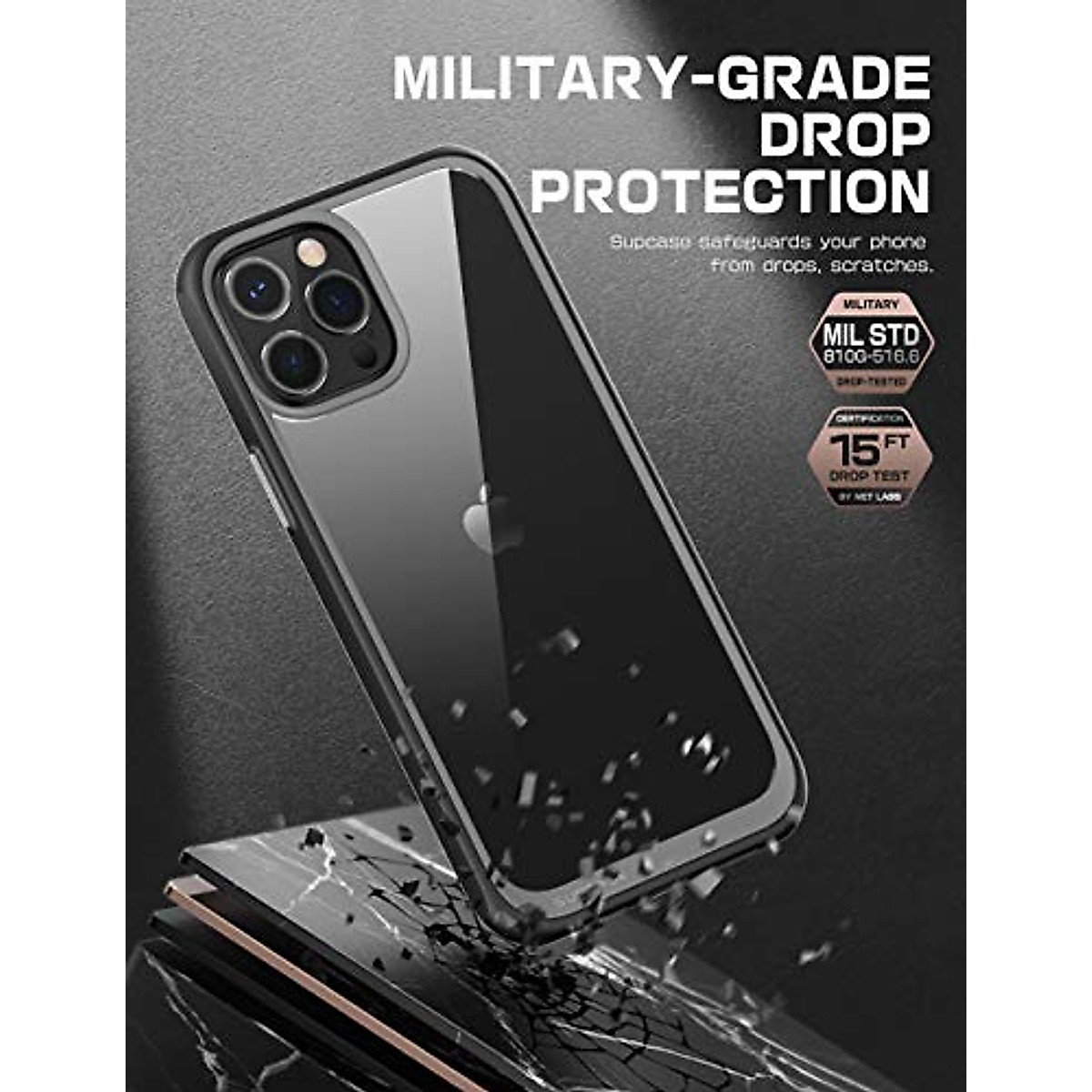 SupCase Unicorn Beetle Style Series Case Designed for iPhone 12 Pro Max (2020 Release) 6.7 Inch, Premium Hybrid Protective Clear Case (Black)