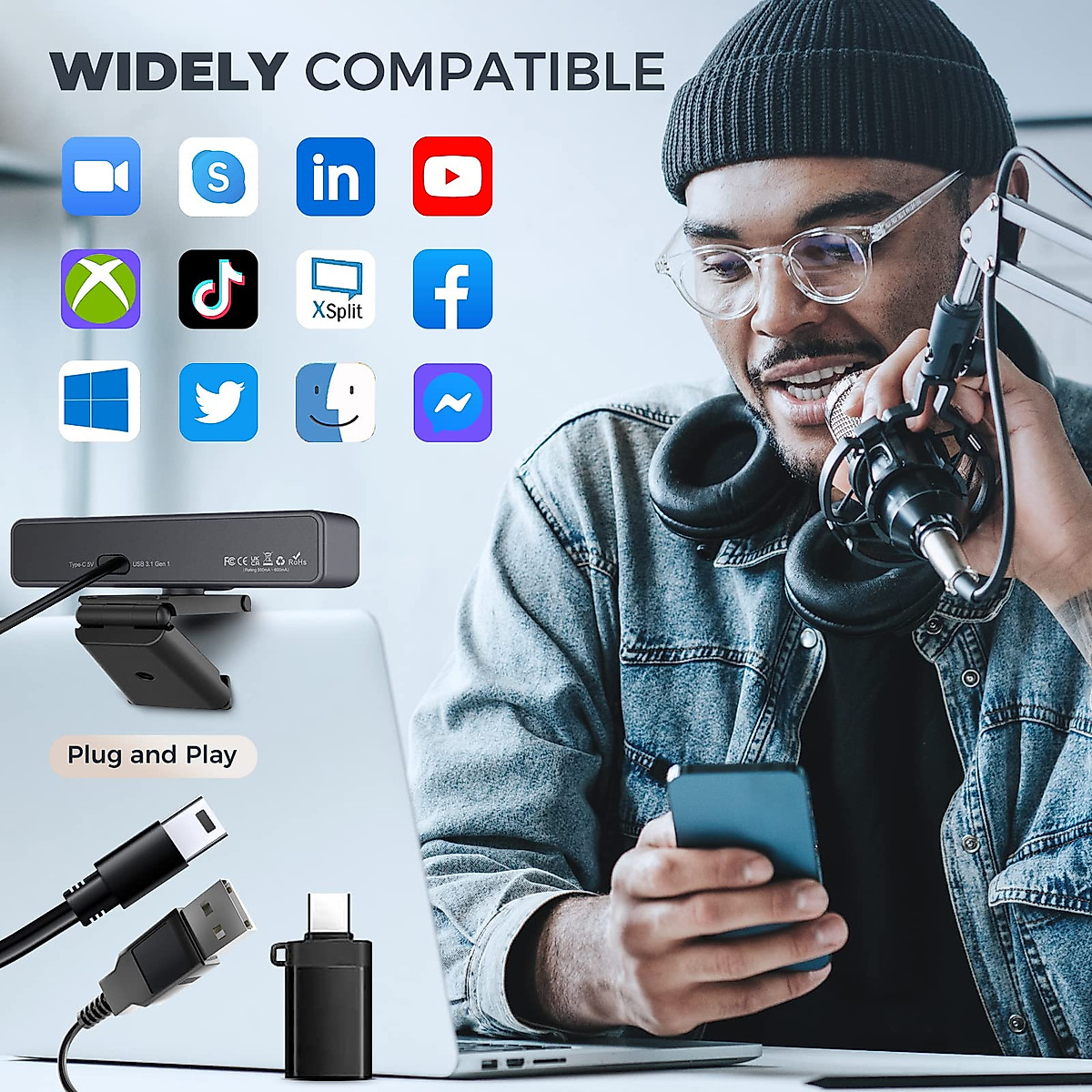VITADE 4K Webcam with AI-Powered Framing,Remote Control Web Camera/10X Digital Zoom 4k 30fps Web cam with USB 3.0 HDR/Dual Noise Cancelling Microphones for PC Mac, Streaming, Video Call, Zoom, Skype