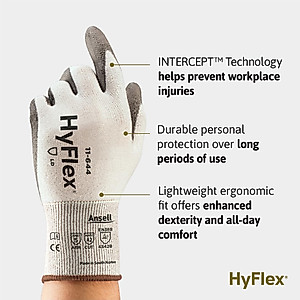 Ansell HyFlex 11-644 Mechanical Protection Cut-Resistant Industrial Gloves, Large, White & Grey (144 Pairs)