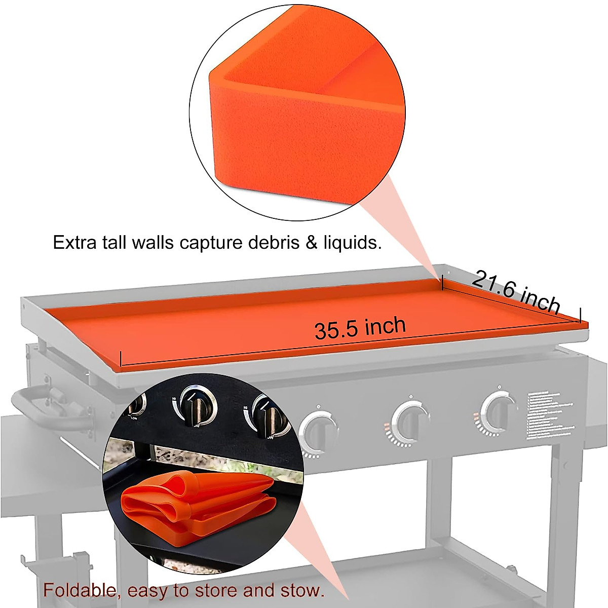 Mataytate 36" Griddle Mat Silicone for Blackstone,Heavy Duty Food Grade Silicone Mat,Reusable Griddle Partner Fits Grill Accessories,All Season Waterproof Cooking Protective Mat Rust BBQ Grill Mat