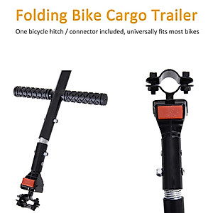 Black Folding Cargo Trailer with Seat Post Hitch for Quick Easy Attachment to Bicycle Can Fit Most Bicycles Quick Release Wheel Storage Cart for Transportation of Luggage Tools Groceries Space Saving