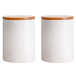 Lawei 2 Pack Ceramic Food Jar with Bamboo Lids - 10 oz Ceramic Coffee Canister Airtight Storage Jars for Serving Coffee, Spice, Tea and More