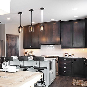 WINSOON 3 Pack Pendant Light Fixture Industrial Rustic Metal Cage Hanging Kitchen Island Lighting Shade for Farmhouse Dining Room Black Ceiling Lamp