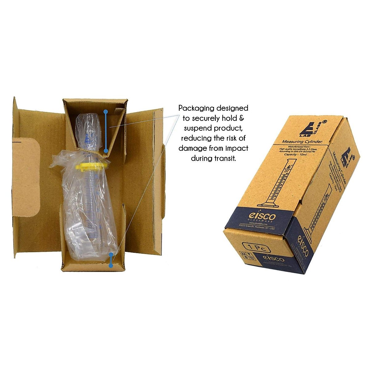 EISCO Graduated Cylinder, 25mL - ASTM, Class A Tolerance ±0.17mL - Protective Collar, Hexagonal Base - Blue Graduations - Borosilicate 3.3 Glass