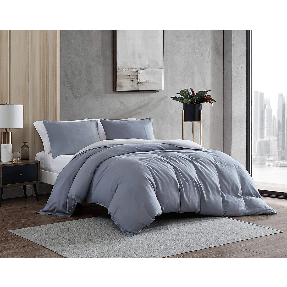 Kenneth Cole New York - Queen Duvet Cover Set, Reversible Cotton Bedding with Matching Shams, All Season Home Decor (Nila Grey, Queen)
