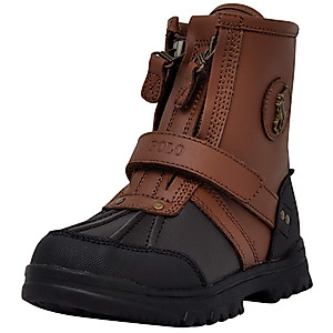 Polo Ralph Lauren Boys Conquered Hi Boot, Chocolate/Tan Leather Combat, 10 Toddler