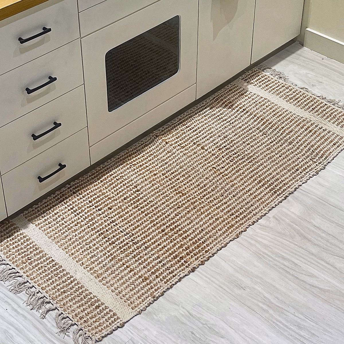 Chardin home Jute Rugs Collection- 2x5 Feet Jute Boucle Rug, Long, Boho, Rustic, Natural Jute/Sand Color, Hand Braided Runner Rug for Bedroom, Living Room, Kitchen and hallways