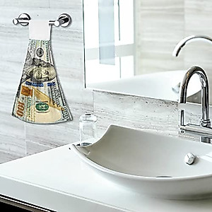 100 Dollar Bill Printed Hanging Kitchen Towels 2 Pieces Absorbent Tie Towel Dish Cloth Soft Hand Towel Tea Bar Towels for Bathroom Restroom Home Decor