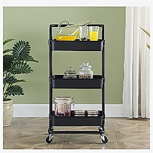 SHYPT Mobile Kitchen Shelf Trolley Household Storage Shelf with Wheeled Trolley (Color : Black, Size : 87 * 42 * 35cm)