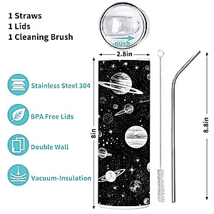 Honeybaby Space Starry Sky Coffee Tumbler 20 oz with Straw & Lid Leak Proof Tumbler Reusable Stainless Steel Tumblers Insulated Water Bottles Gifts for Women Men