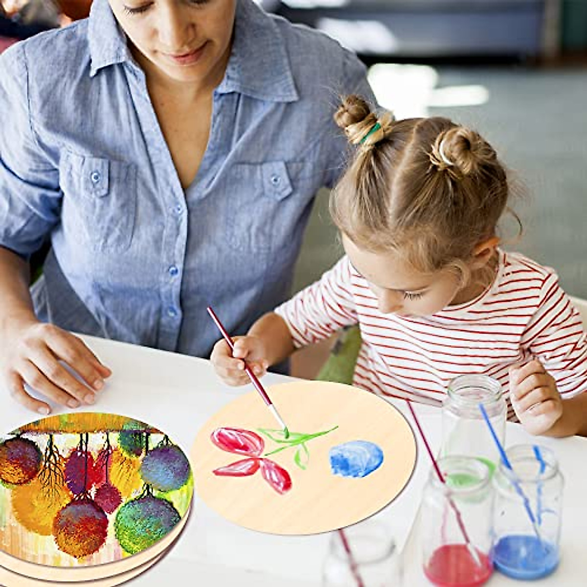 JOICEE 6PACK Wood Circles for Crafts，14 Inch Unfinished Wood Rounds Discs for Door Hanger Sign Blank, DIY Wooden Discs for Crafts Painting and Christmas Halloween Decoration