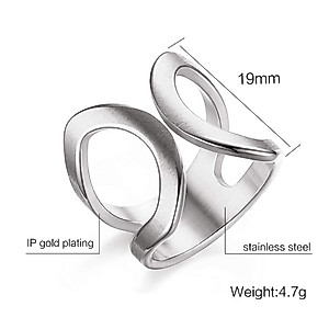 Minimalist Butterfly Open Ring for Women Girls Stainless Steel Statement Expandable Double Wave Band Thumb Finger Best Friend Rings Comfort Fit Tarnish Resistan Fashion Jewelry Size 8 (Silver)