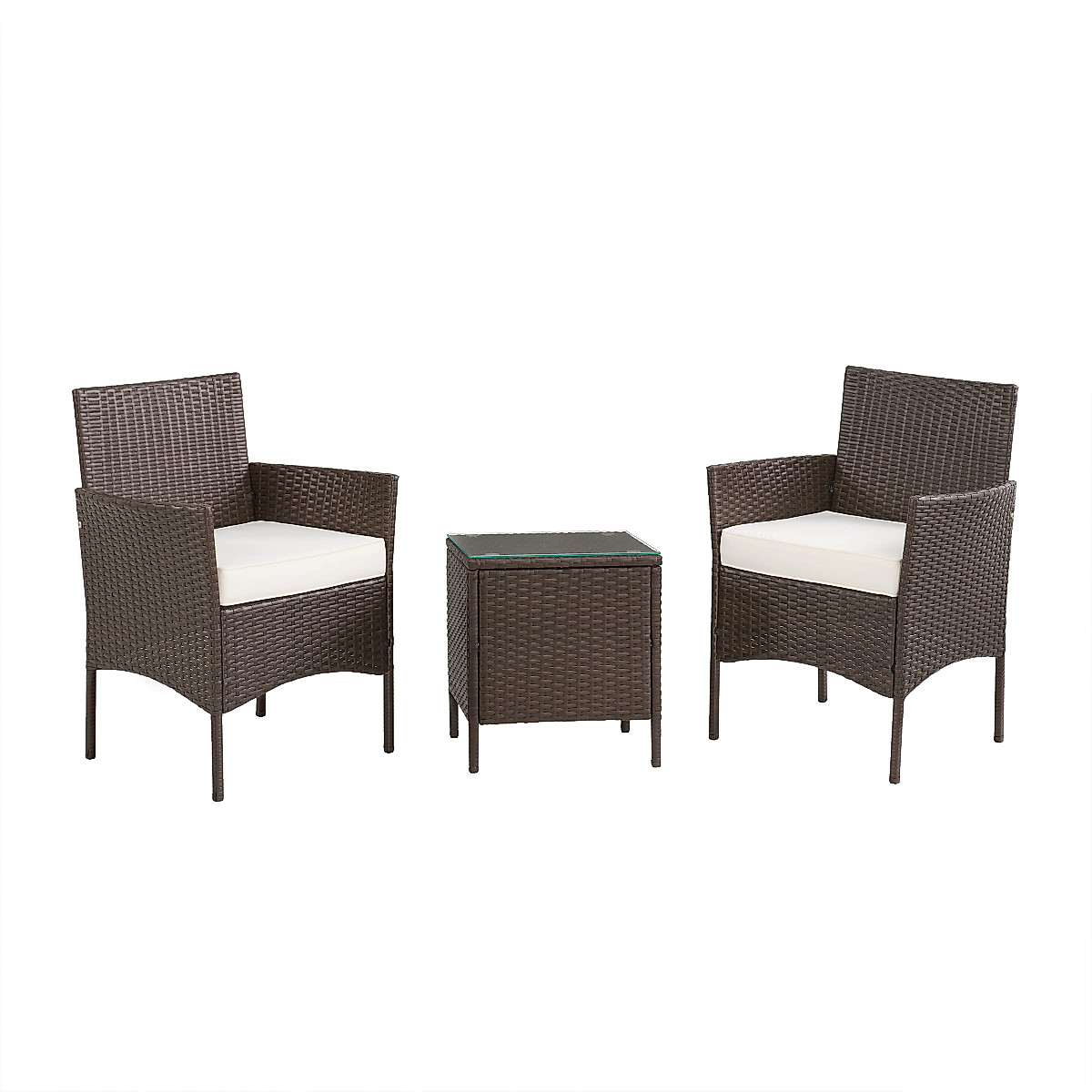 Lavish Home 80-OUTD-WK-CUSHCHTBL (Brown) Outdoor Patio Set – 3-Piece Rattan Seating Combo with 2 Cushioned Chairs and Table for Deck or Front Porch Furniture
