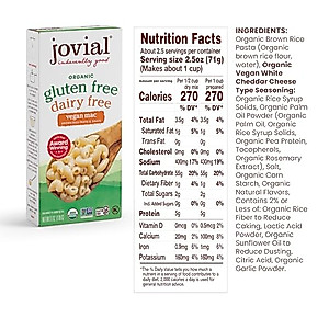 Jovial Organic Gluten Free Dairy Free Vegan Mac - Gluten Free Vegan Pasta, Whole Grain Pasta, Organic Pasta, Vegan Gluten Free Mac, Award Winning Taste, Made in Italy - 6 Oz