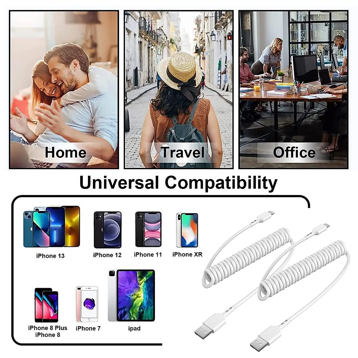 Coiled Lightning Charging Cable 3FT,2 Pack [Apple MFi Certified] iPhone Charger Cord Super Fast Data Syncing Cord for iPhone 14/13/Pro/Mini/12/11/Xs/Xr/X/8/7/6 Connect CarPlay Wall Charger Block
