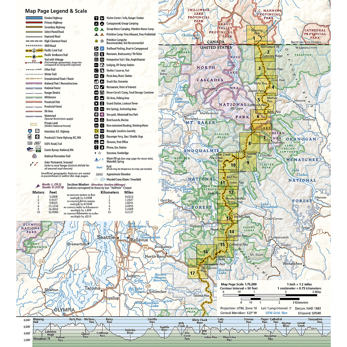 Pacific Crest Trail: Washington North Map [Canada to Snoqualmie Pass] (National Geographic Topographic Map Guide, 1002)