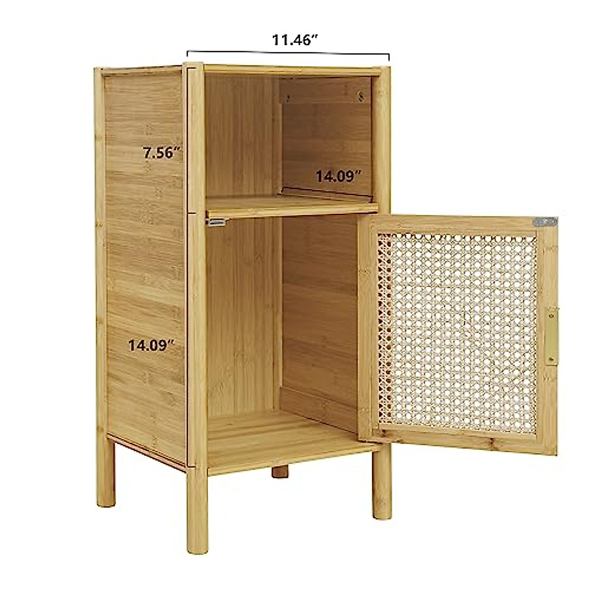 INMOZATA Bamboo Nightstand 1 Door Cabinet, Rattan Bedside Tables with Open Shelf, Natural Rattan Nightstand for Bedroom