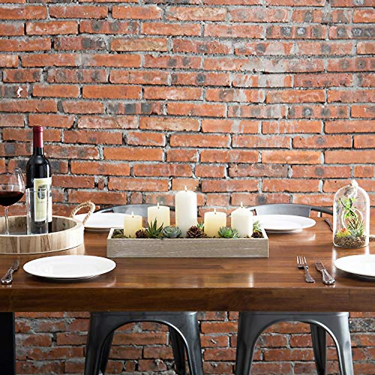 MyGift 16 x 6 Inch Rustic White Wood Decorative Serving Trays with Cutout Handles, Long Rectangular Ottoman Tray Centerpiece, Set of 2