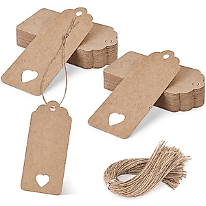 SallyFashion 80PCS Brown Gift Tags with String, Hollow Heart Tags Blank Tags for Party Favors Baby Shower Favors Wedding Crafts Decoration