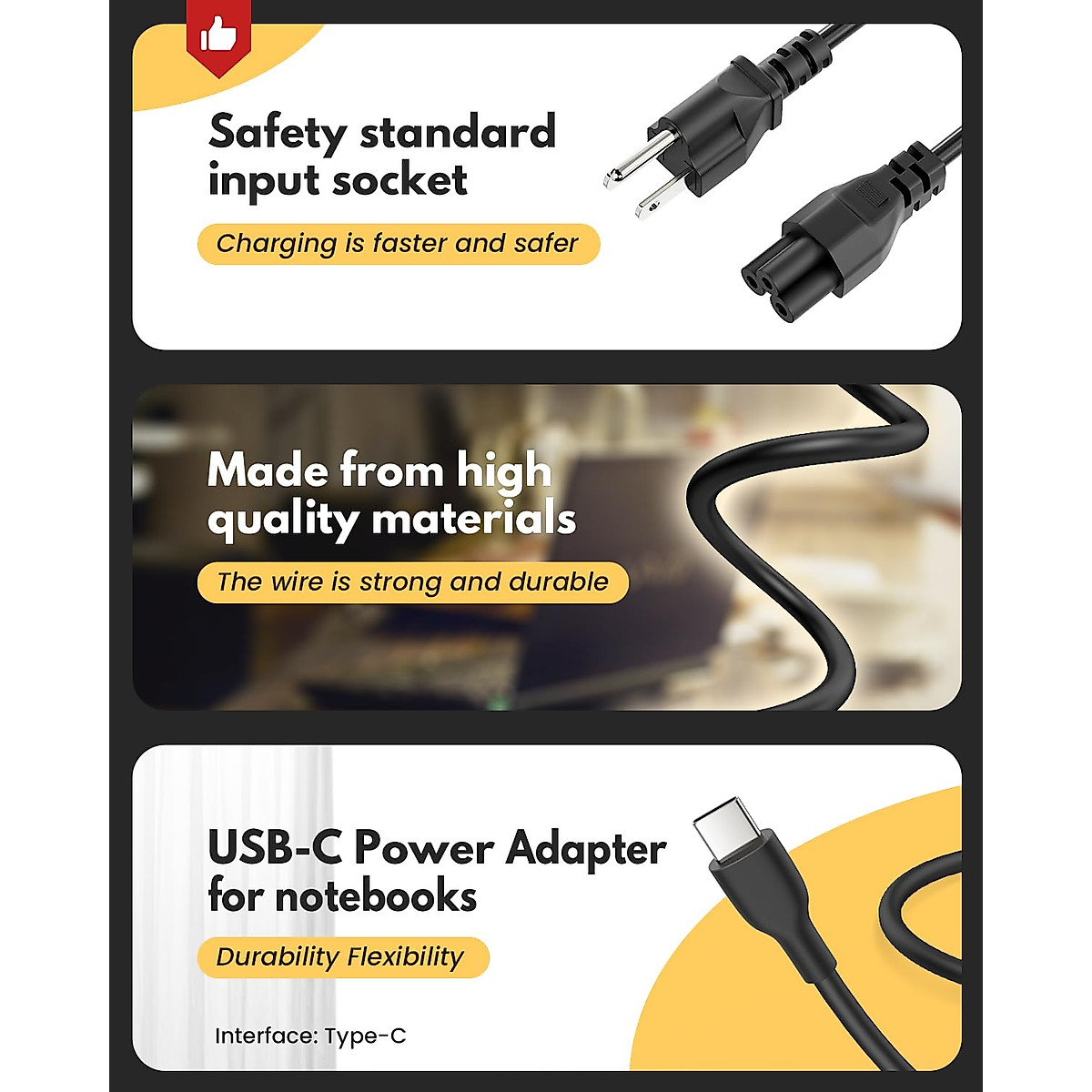 USB C Charger for Nintendo Switch, 45W AC Adapter Cable for Switch Lite/OLED/Steam Deck/TV Dock Mode, Power Supply Cord for Tablets/MacBook Pro/iPad/Laptop 15V 3A Fast Charging