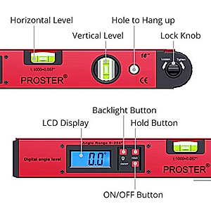 Proster 0~225° LCD Digital Protractor Spirit Level Angle Finder Gauge Meter for Carpenter Woodworking Home Decoration