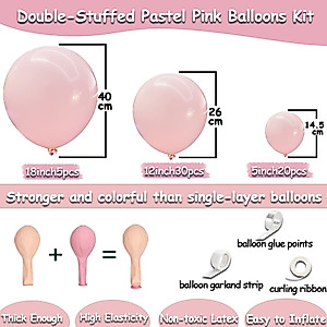 Pastel Pink Balloon Garland Kit Double Stuffed Light Pink Baby Pink Balloon Arch Different Sizes 18/12/5 Inch Latex Balloons For Baby Shower Wedding Gender Reveal Princess Birthday Party Decorations