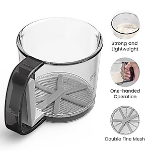 Flour Sifter for Baking, Crank Flour Sifter with Professional Fine Mesh Baking Sifters, One Hand Press Crank Sifter for Baking, Premium Flour Sieve Bakesr Dusting for Quick Sifting Omesata