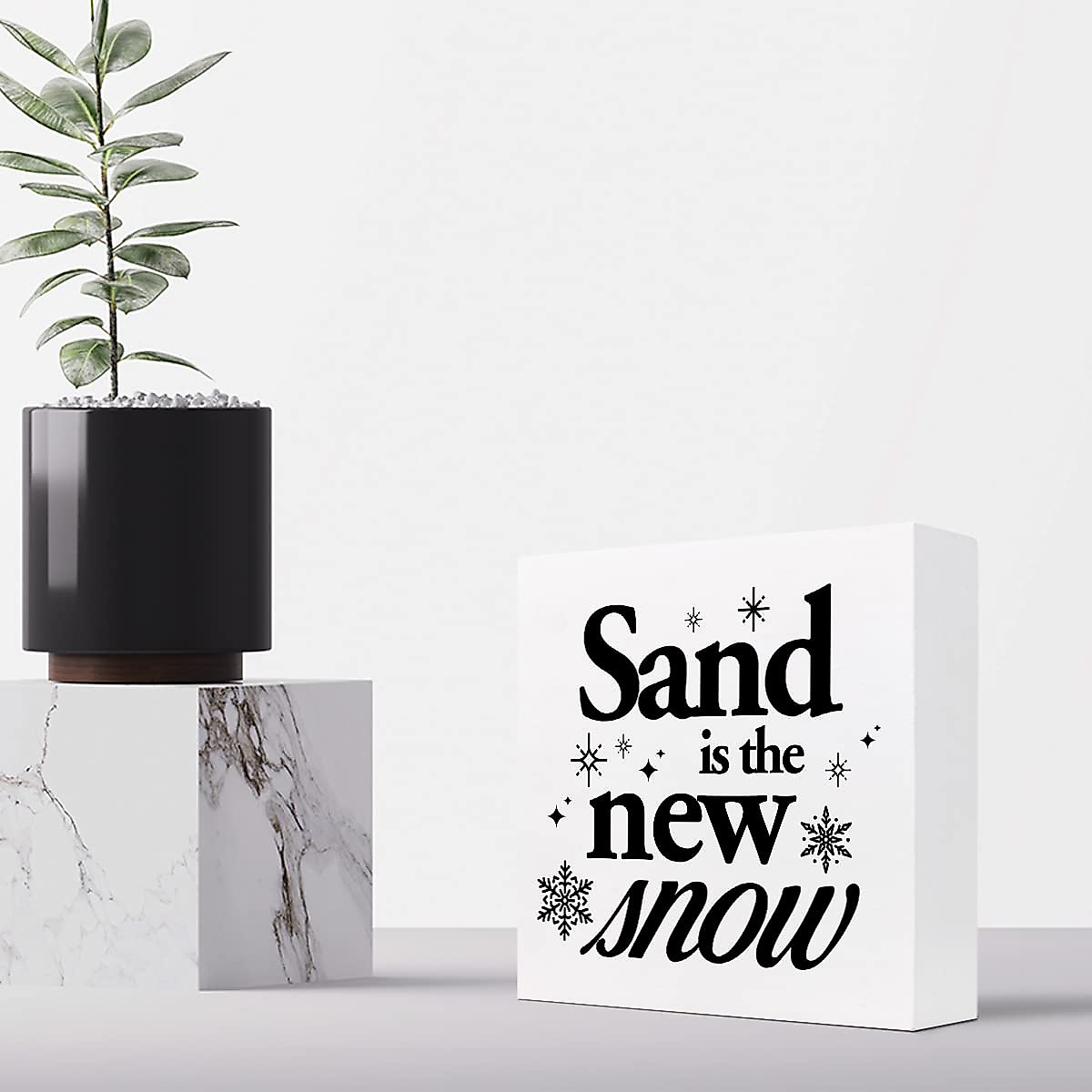 z-crange Sand is The New Snow Farmhouse Beach Wood Block Sign Desk Decor,Funny Nautical Ocean Beach Wooden Box Plaque Sign Desk Decor for Coastal House Office Shelf Table Decorations