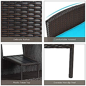 Tangkula Outdoor Rattan Loveseat, Patio Conversation Set with Cushions & Table, Modern Patio Furniture Set Wicker Sofa Set with Built-in Coffee Table, Rattan Sofas for Garden Lawn Backyard