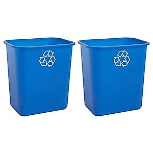 United Solutions 7 Gallon / 28 Quart Space Saving Recycling Bin, Fits Under Desk and Small, Narrow Spaces in Commercial, Kitchen, Home Office, and Dorm, Easy to Clean, (Pack of 2), Recycle Blue