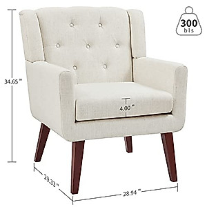 Accent Chair Button-Tufted Upholstered Living Room Chairs Comfy Reading Chair Mid Century Modern Chair with Linen Fabric Lounge Arm Chairs for Living Room Bedroom (Beige)