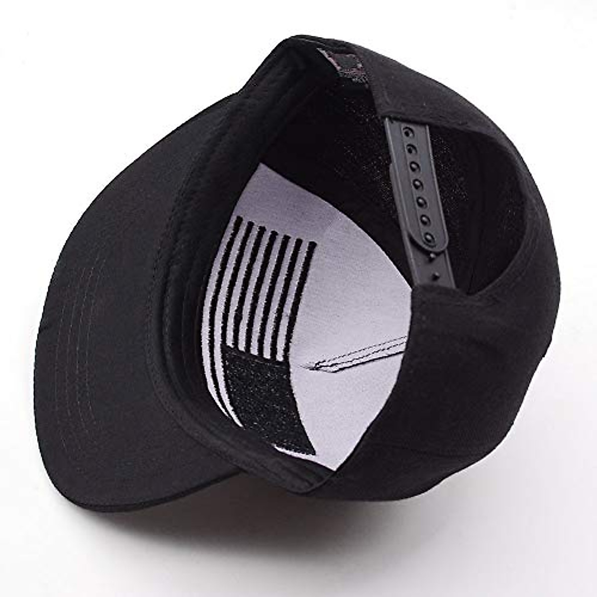 Uphily Black USA American Flag Flat Brim Bill Hat High Profile Patriotic Snapback Baseball Cap for Men or Women