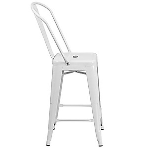 Flash Furniture Commercial Grade 24" High White Metal Indoor-Outdoor Counter Height Stool with Removable Back
