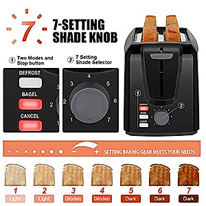 Toaster 2 Slice Stainless Steel Toaster Two Slice Toaster with Removable Crumb Tray Toaster Wide Slot Toasters 2 Slice Best Rated Prime with 7 Bread Shade Settings and Bagel, Defrost, Cancel Function for Bread (Black-OO)