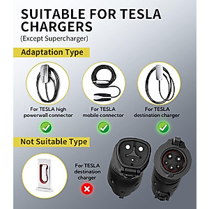 J1772 for Tesla Charger Adapter EVs Charging Adapter, Max 60 Amp & 250V, Waterproof, Security Lock- Suitable for Tesla Charger with Mobile Connector, Wall Connector