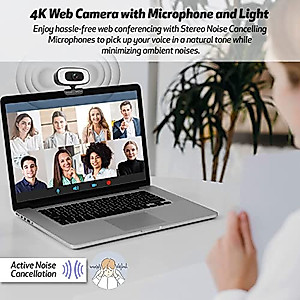 AVMPTECH 4K Webcam with Light & Microphone Autofocus USB Web cam w. Microphone Wide Angle Webcam for Desktop HD Streaming Camera for Computer Webcam Light usbc Privacy Cover & Webcam Tripod Webcam