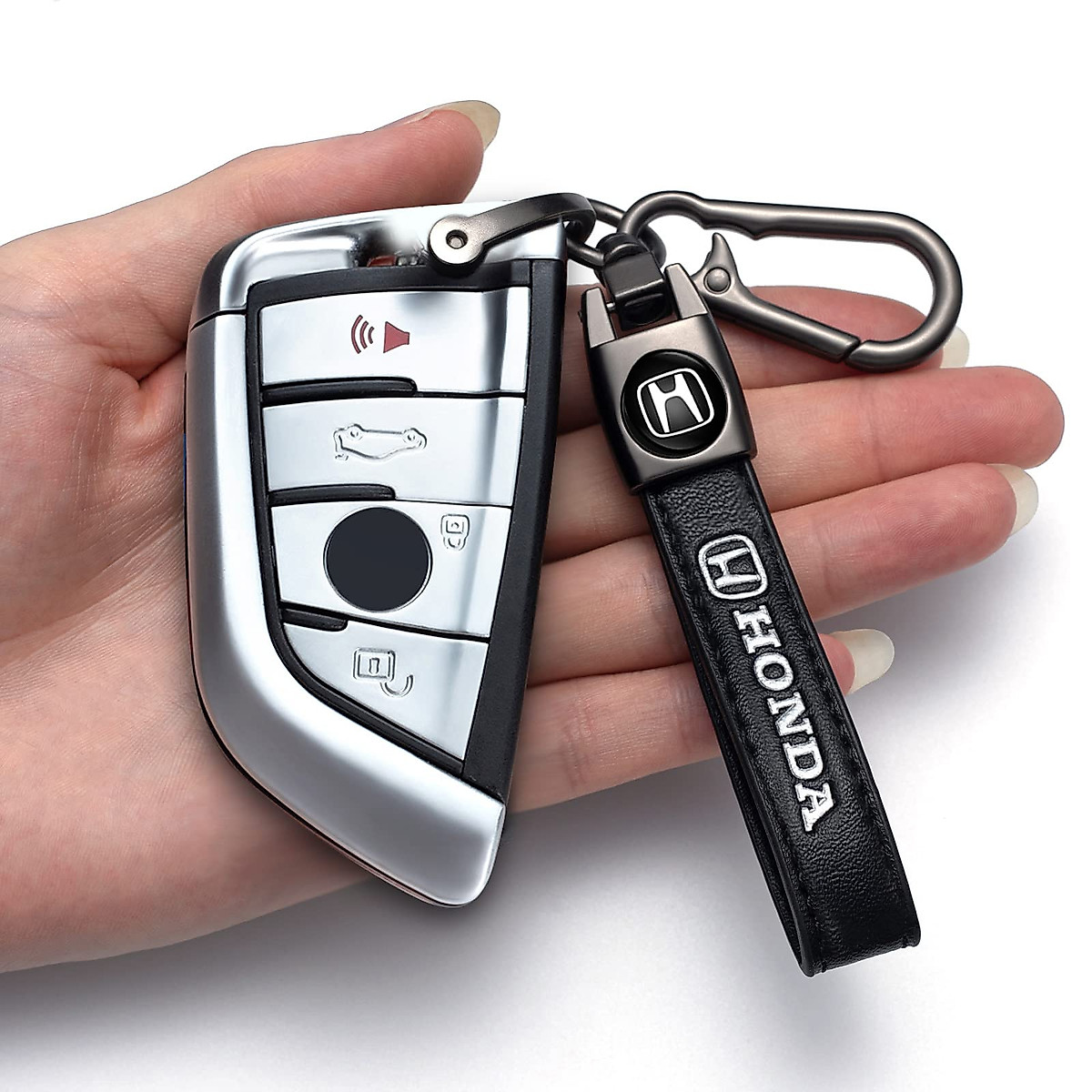 BASLIQ For Honda with Car Logo,Genuine Leather Car Keychain Replacement for Honda CR-V CRV Pilot EX EX-L Travel Keychains Key Chain for Man and Woman Family Keyring car Accessories