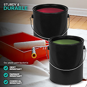 1 Gallon Plastic Paint Bucket (Black) - Triple Lock Airtight Seal - Minimizes Skimming - Rust Proof - Odor & Chemical Resistant - 128 Fl Oz All-Plastic Paint Can with Metal Handle - Stock Your Home