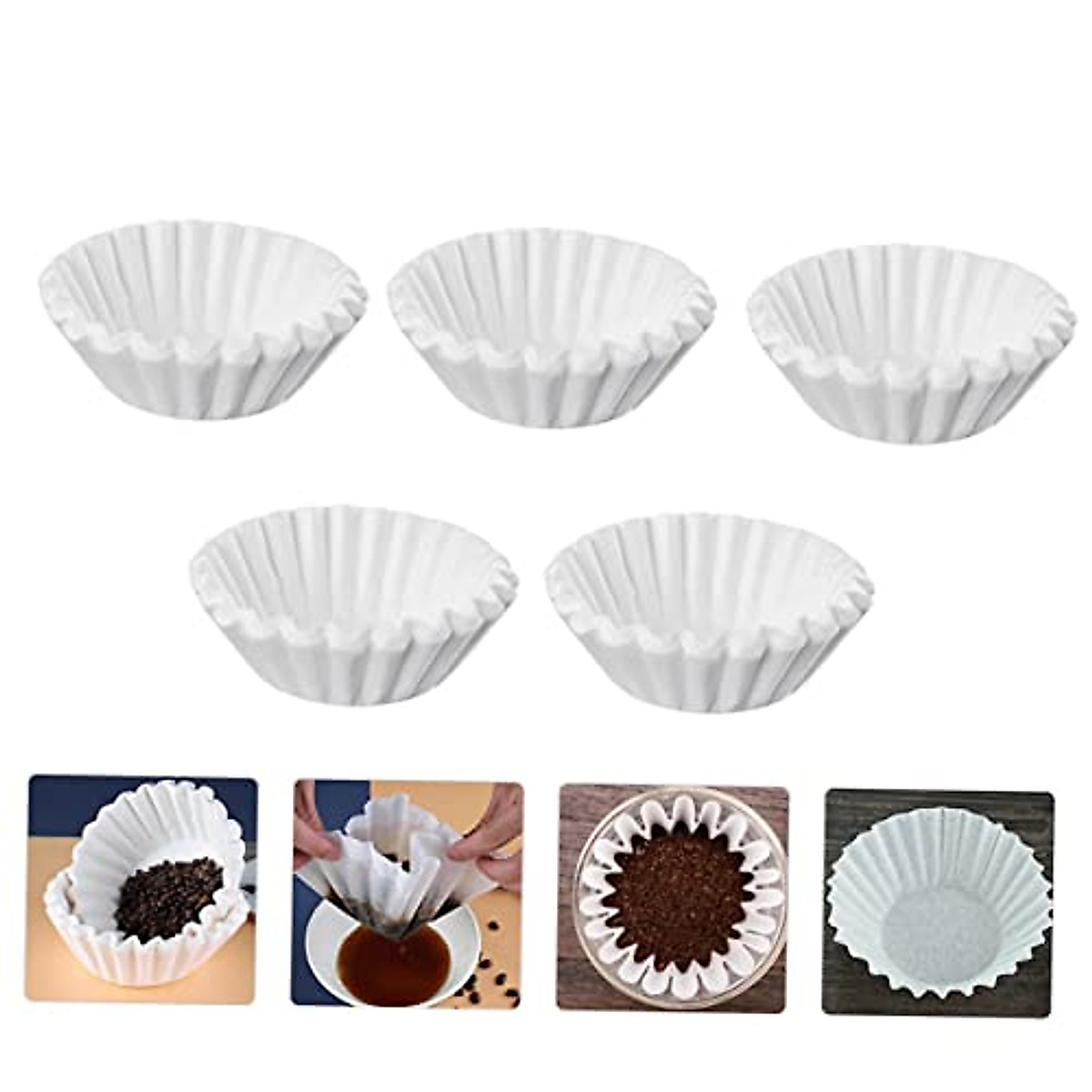 VOSAREA 100 Sheets American Coffee Filter Paper Loose Tea Strainer Cup Unbleached Coffee Filter Wavy Surface Filter Bowl Espresso Tools Coffee Filters Basket Cone Coffee Filter Drink White